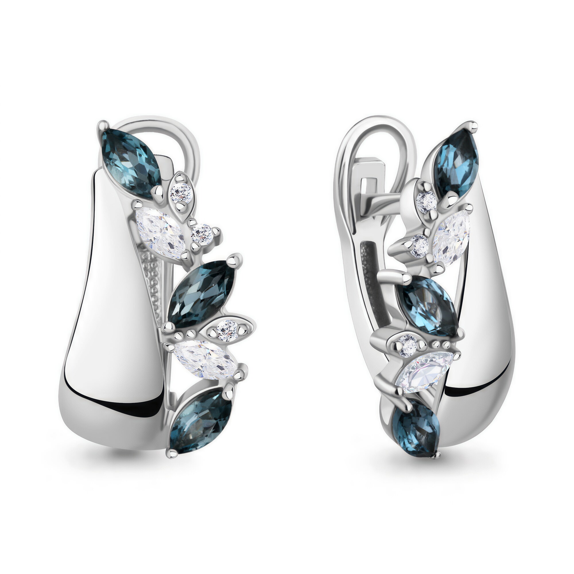Серьги, серебро, 925 проба, родирование, фианит, Лондон топаз