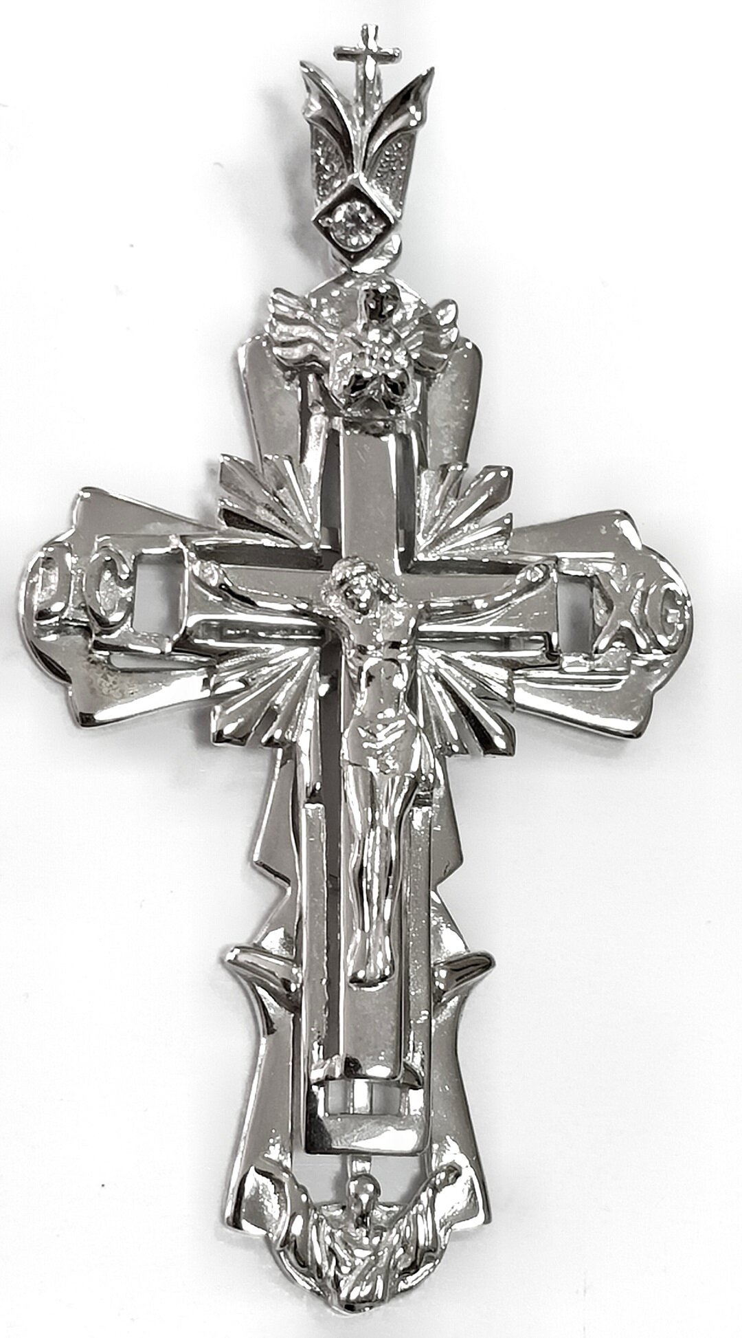 Крестик, серебро, 925 проба, родирование, фианит
