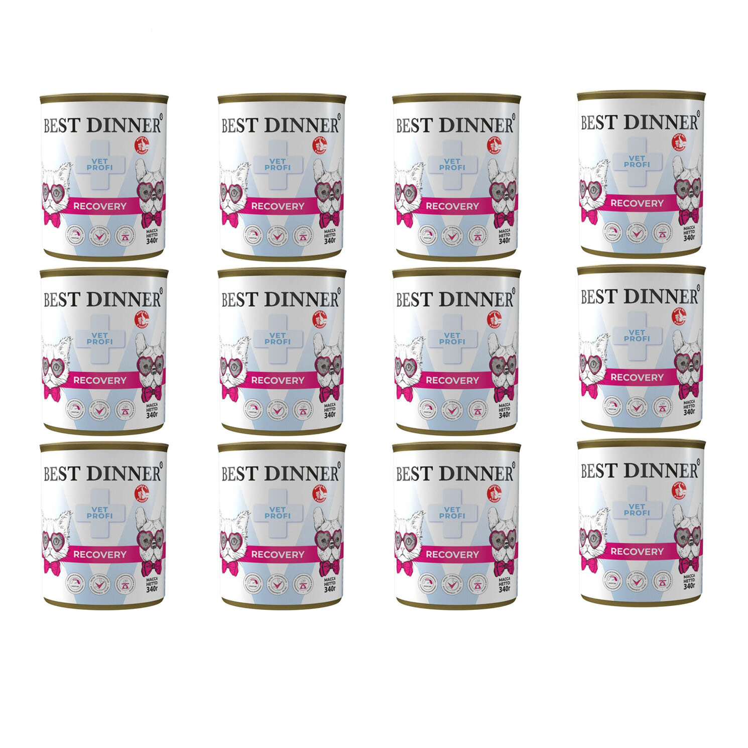 Best Dinner Vet Profi Recovery Cat&Dog Консервы повышенной калорийности и питательности при истощении и в период восстановления, 340г (12 штук)