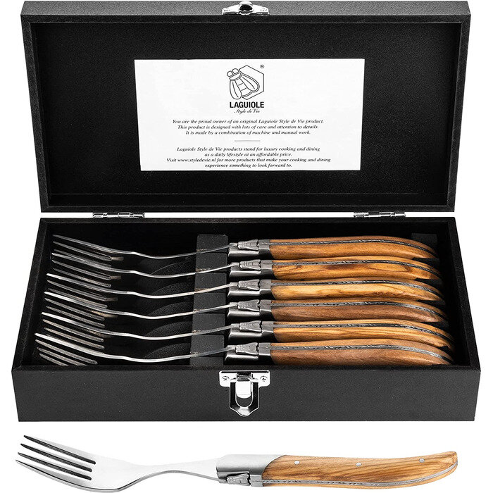 Laguiole Набор вилок для стейка с футляром 6 предметов Olive Wood Luxury Line Laguiole