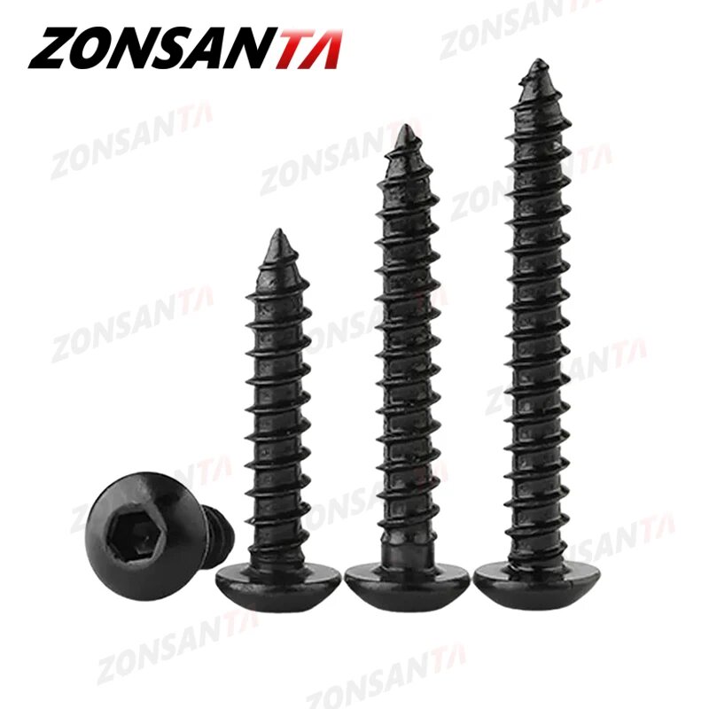Саморезы ZONSANTA шестигранные M3 M4 M5 M6 8.8 черный M4-30pcs, 12mm