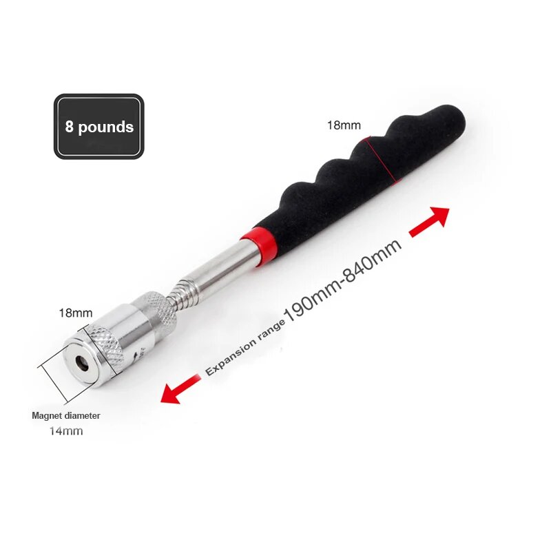 Магнитный телескопический инструмент PIPES для забора гаек 8 Pounds with Lamp