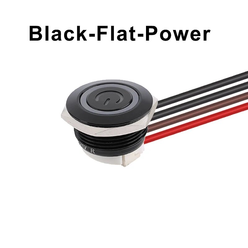 Металлический кнопочный переключатель DIANQI Black-Flat-Power, LED Red, 12-24V