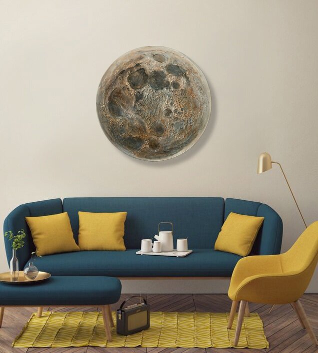 Круглая текстурная авторская интерьерная картина "Луна", акрил, холст на подрамнике.