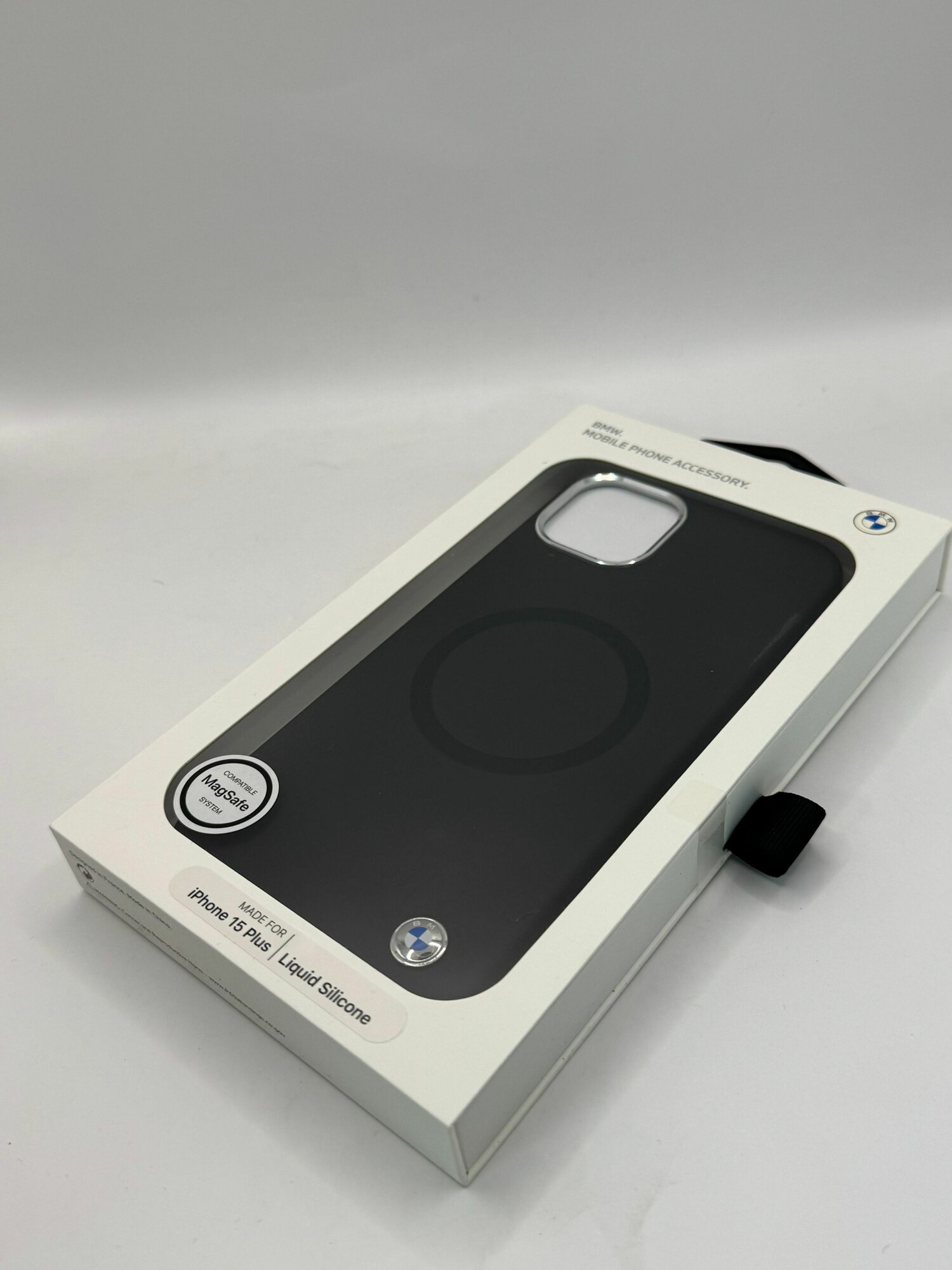 Чехол BMW для iPhone 15 Pro Signature Liquid silicone Laser Ring Hard Black (MagSafe)