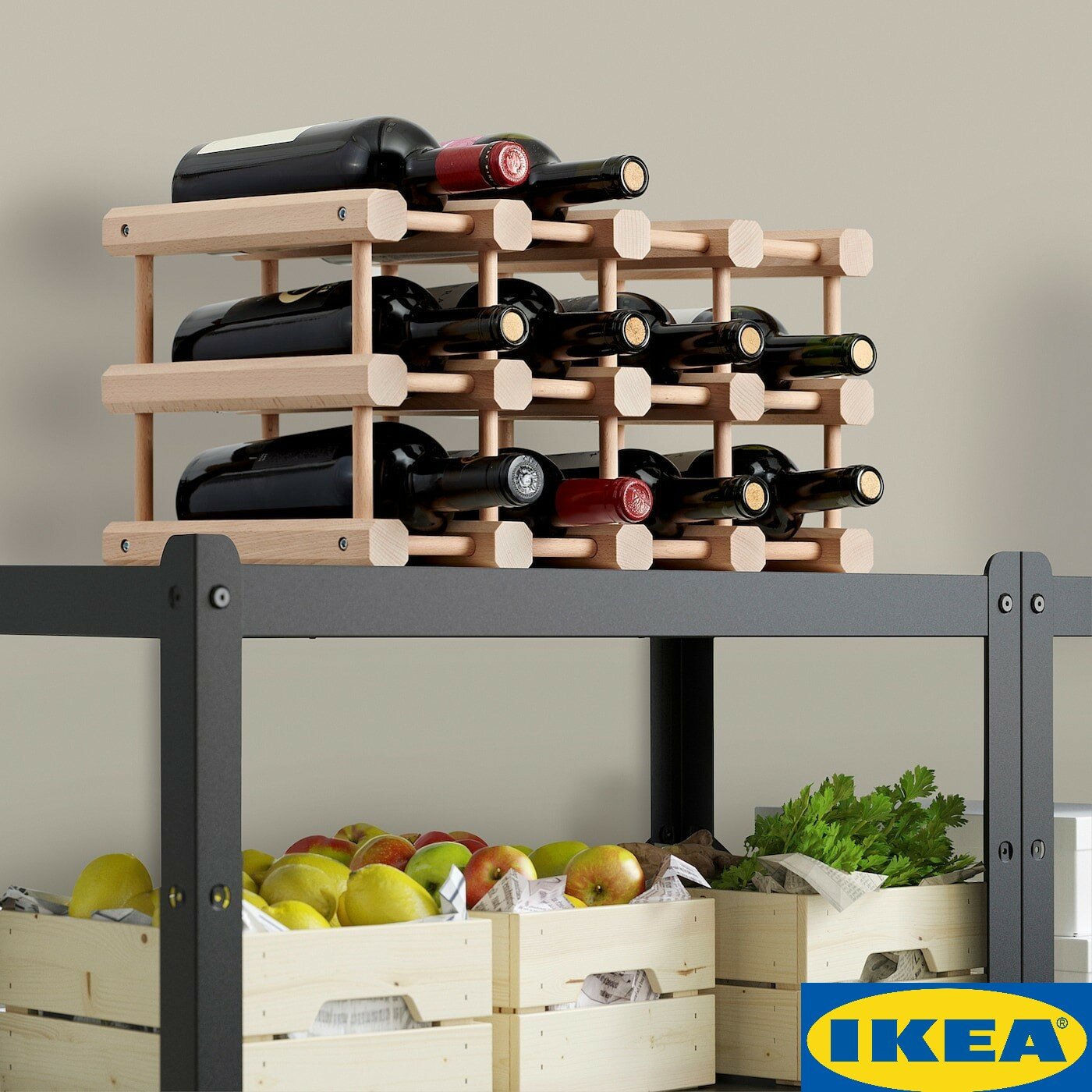 Винная полка - IKEA MAGNETISK, 42х27х22.5 см, массив бука, магнитиск икеа