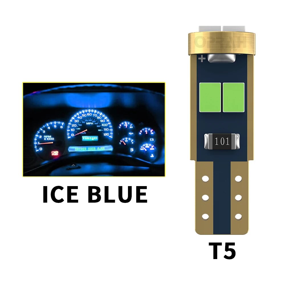 Oprah 10 шт. T5 светодиодная лампа W3W W1.2W светодиодная Canbus внутреннее освещение Ice blue