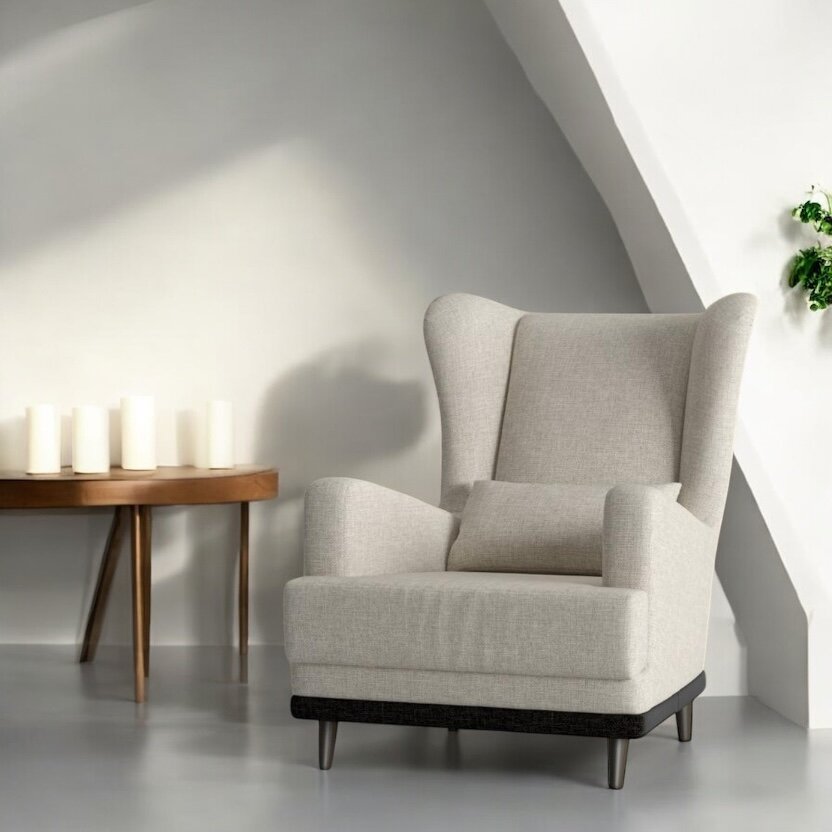 Кресло YASMIN "Оскар", Обивка рогожка, Цвет: Бежевый, с мягкими подлокотниками, с подушкой, с ножками.