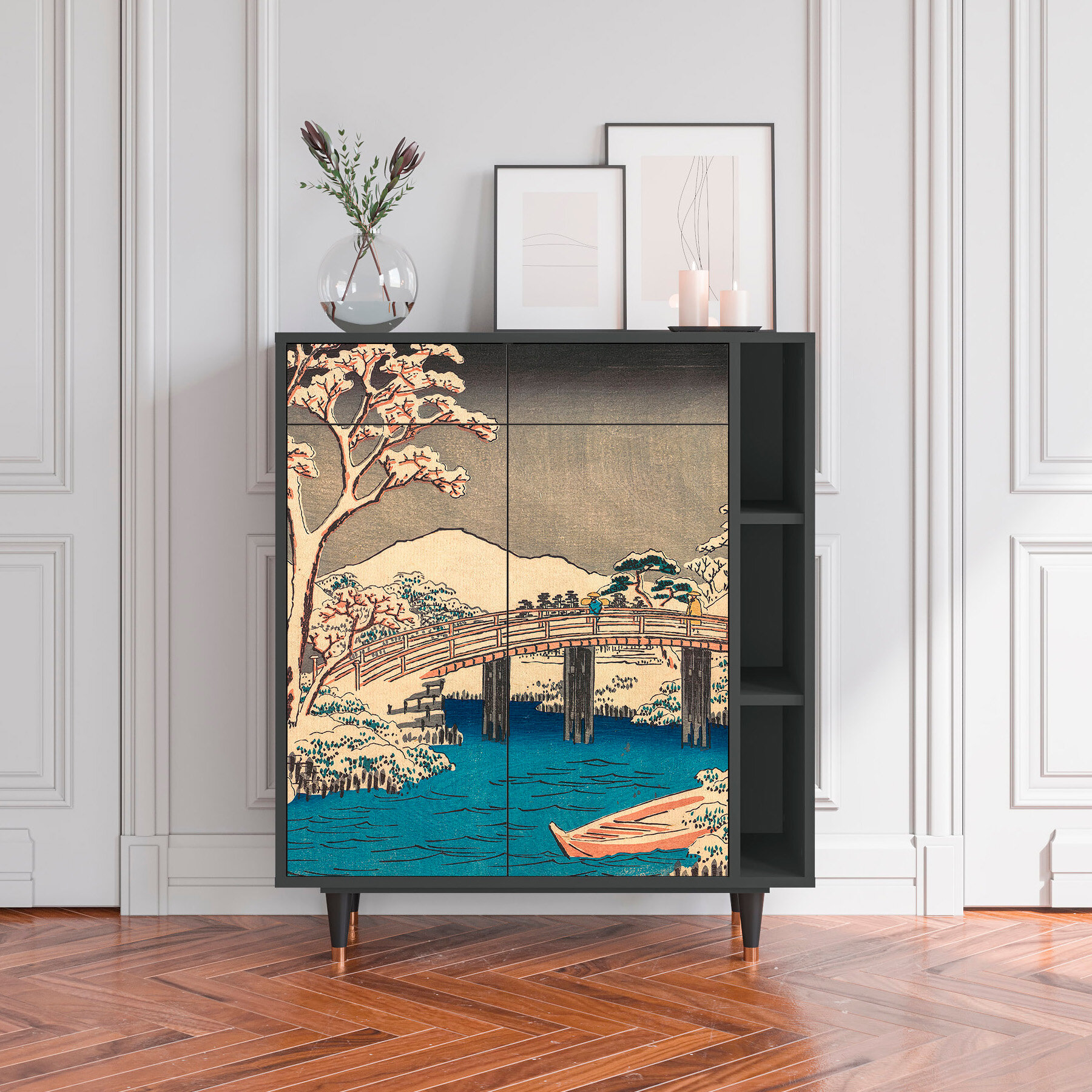 Комод - STORYZ - BS6 Katabira River by Utagawa Hiroshige, Размер - 94 x 110 x 41 см, Цвет корпуса - , Антрацит