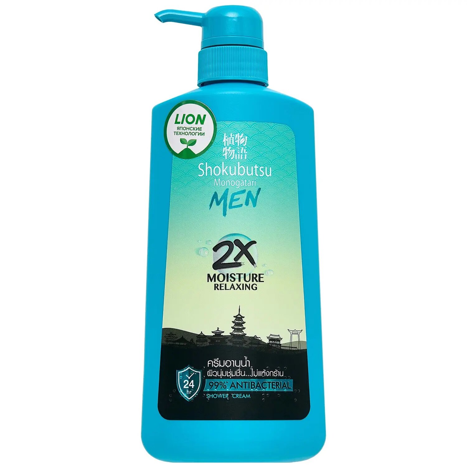 LION Shokubutsu мужской расслабляющий крем-гель для душа с экстрактом водорослей 450 мл