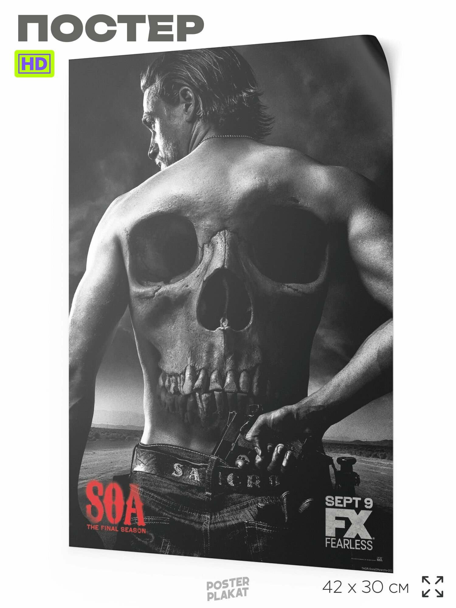 Постер Сыны анархии / Sons of Anarchy, Чарли Ханнэм, по мотиву сериала, для интерьера, А3 (420х297 мм), Постер Плакат