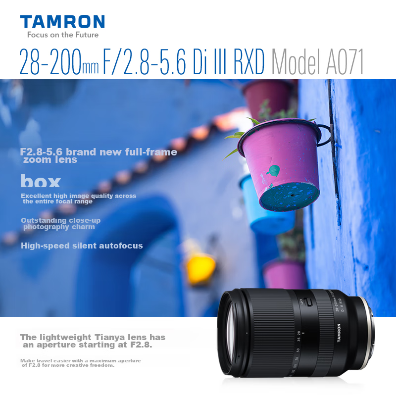 Tamron A071S 28-200mm F/2.8-5.6 Di III RXD Large Aperture Telephoto Zoom Lens, Sony Full-Frame Mirrorless Lens (Sony Full-Frame E-Mount)