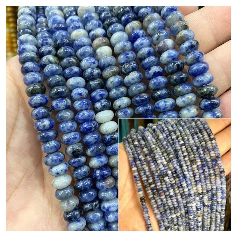 Бусины из турмалина и халцедона LUOMAN XIARI 2x4 мм 4x6 мм 5x8 мм Синий, 2x4mm 155-160pcs, Blue-vein stone