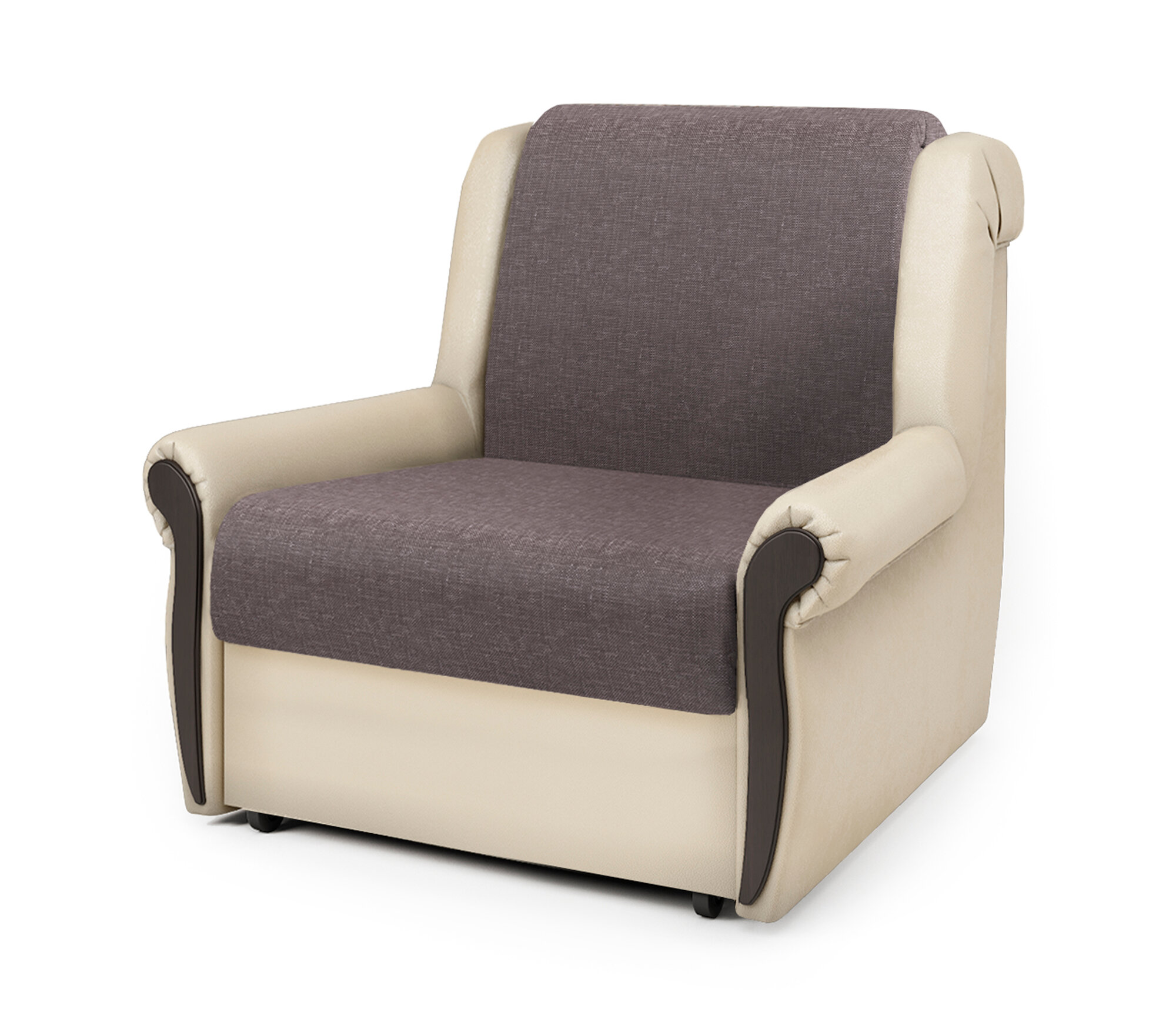 Кресло-кровать Шарм-Дизайн Аккорд М 60х194 см, аккордеон, раскладное кресло, рогожка латте и экокожа бежевый