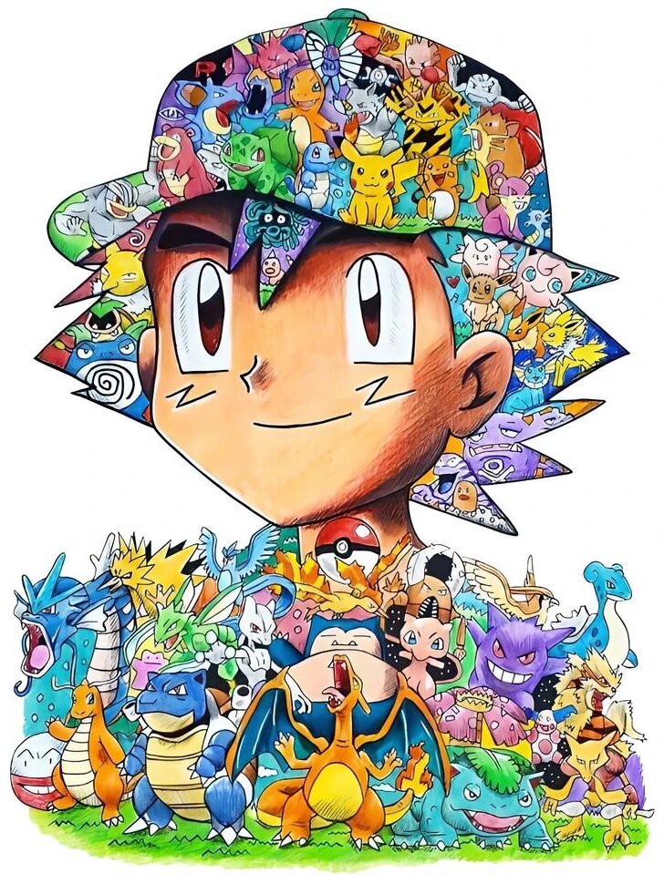 Алмазная мозаика на подрамнике "Покемоны" круглые бриллианты 40х50см