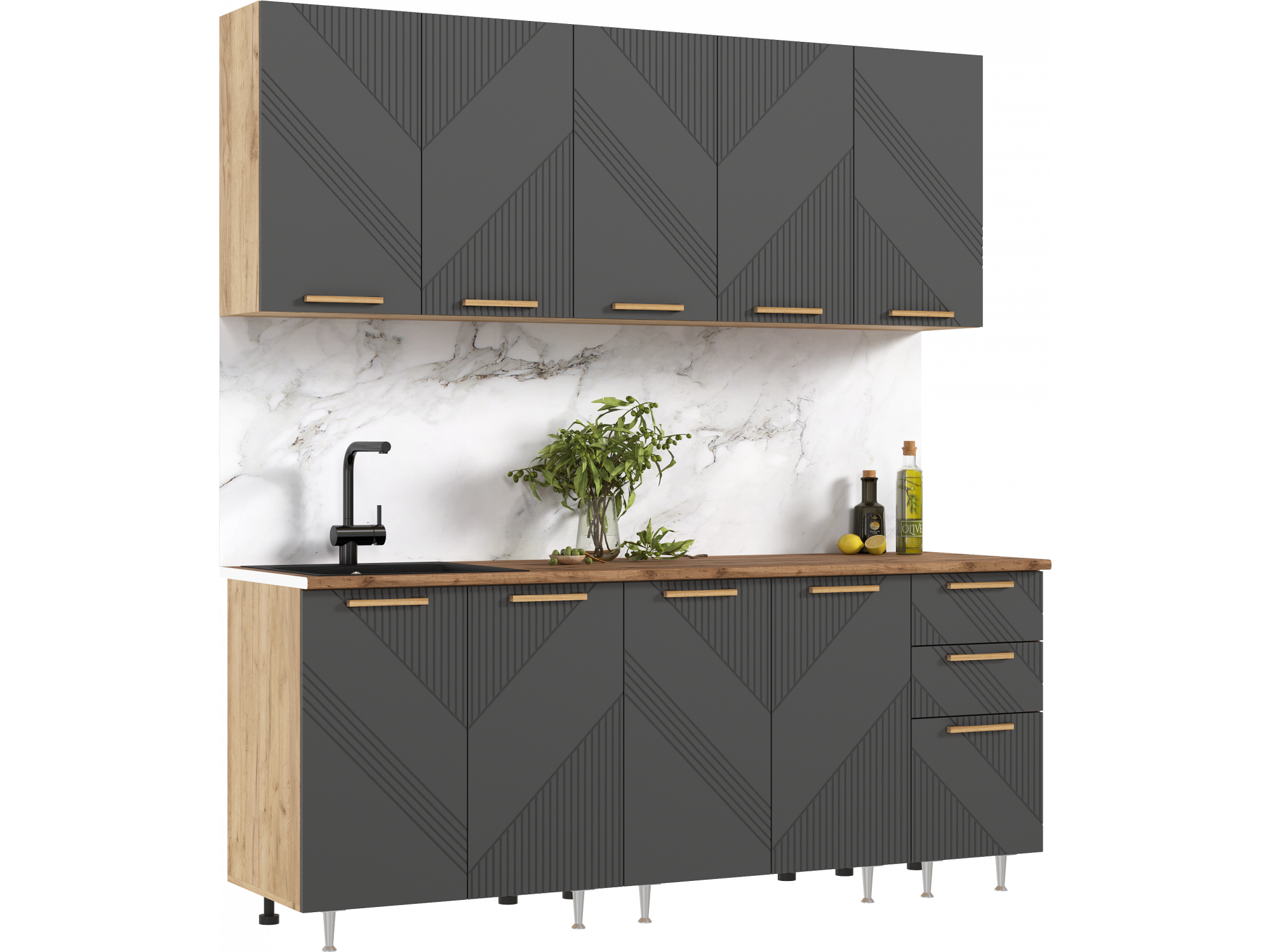 Кухонный гарнитур 2,0м (490), Дуб Крафт/Браш Графит (Дуб вотан)