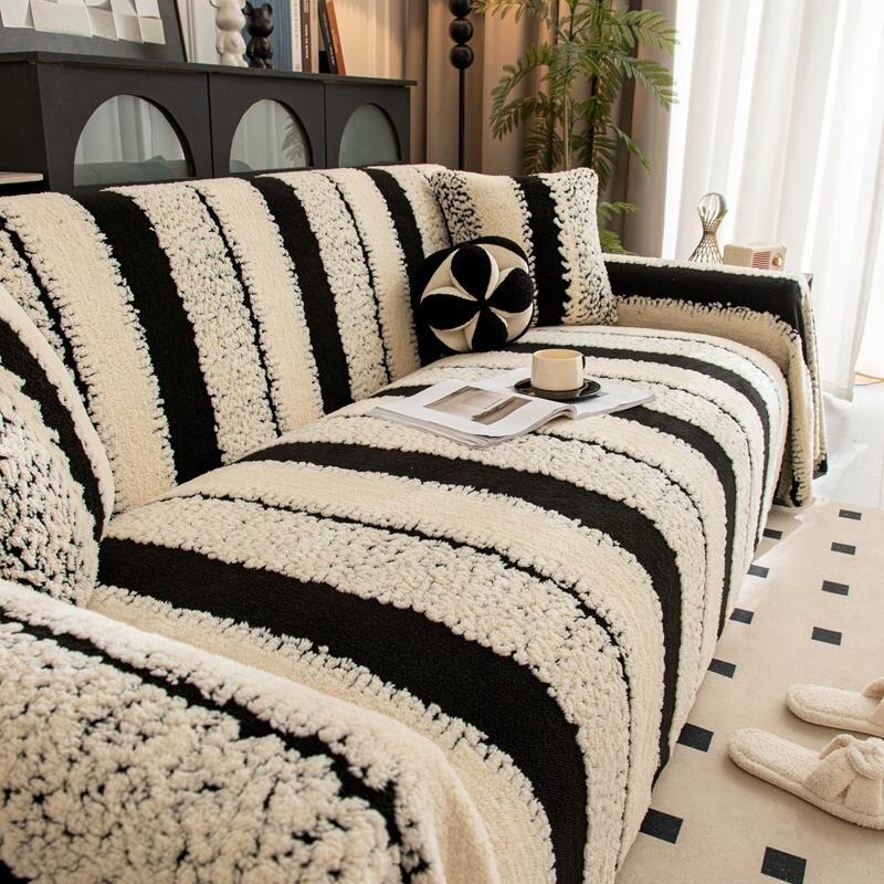 Плюшевый чехол для дивана, дивандек,180,230, черный матовый