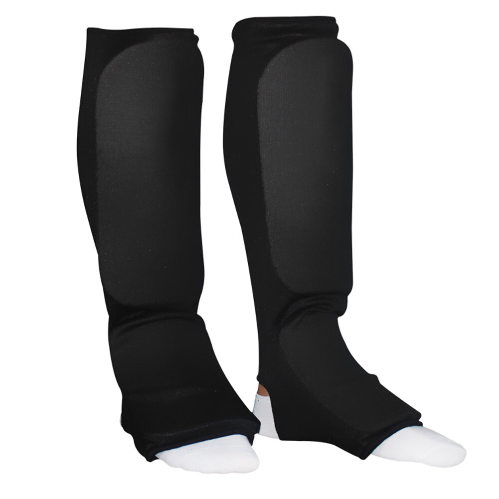 2 шт. Утолщенные спортивные накладки на голень, щитки для защиты ног, экипировка для карате, муай-тай, цвет: песок/черный, размер M