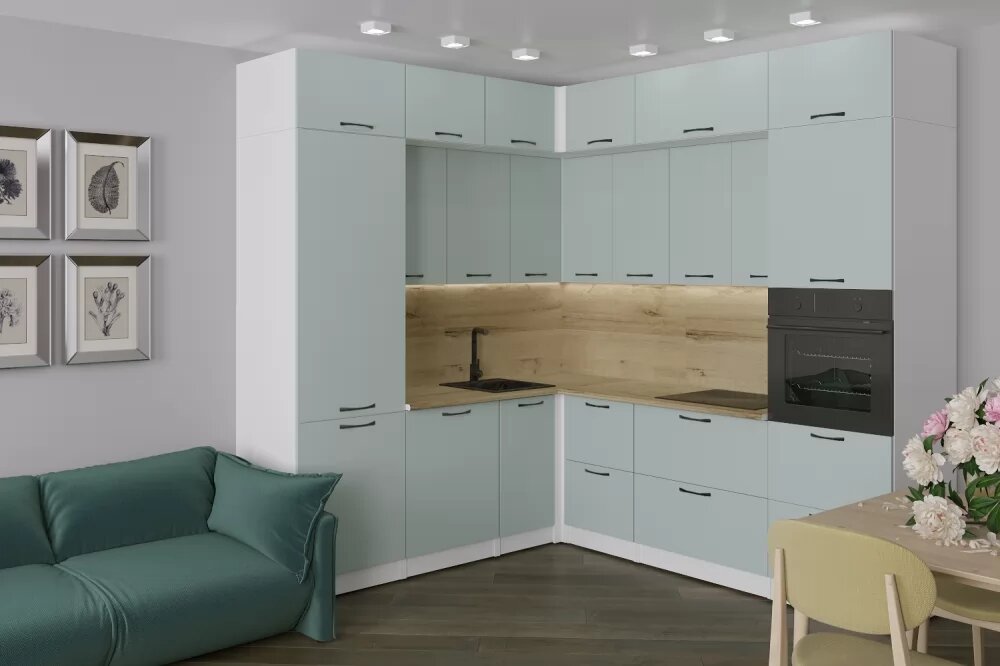 Кухонный гарнитур Герда Лиора гранд прайм 2200х2500 мм, каркас ЛДСП, фасад ЛДСП, Белый/Сумерки