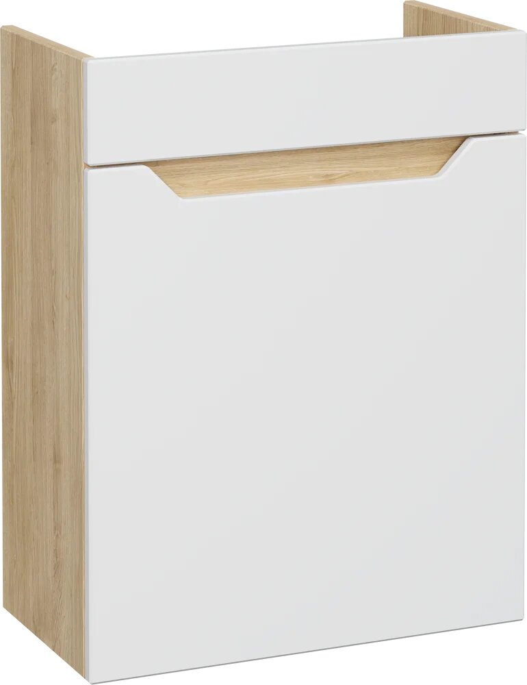 Тумба под раковину без столешницы DIWO Архангельск 40 подвесная, белая, светлое дерево, матовая, из МДФ, тумба для ванной, с дверками