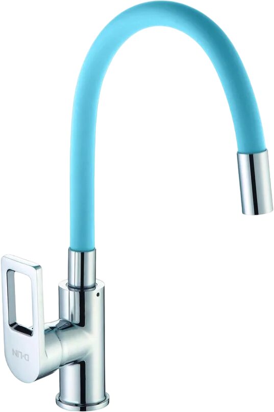 Смеситель для кухни D-lin D155308-6 с гибким изливом, с поворотным изливом, хром, синий, глянцевый, однорычажный, латунный, с керамическим картриджем