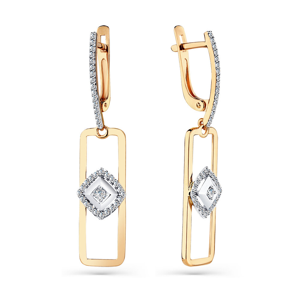 Серьги, красное, комбинированное золото, 585 проба, бриллиант