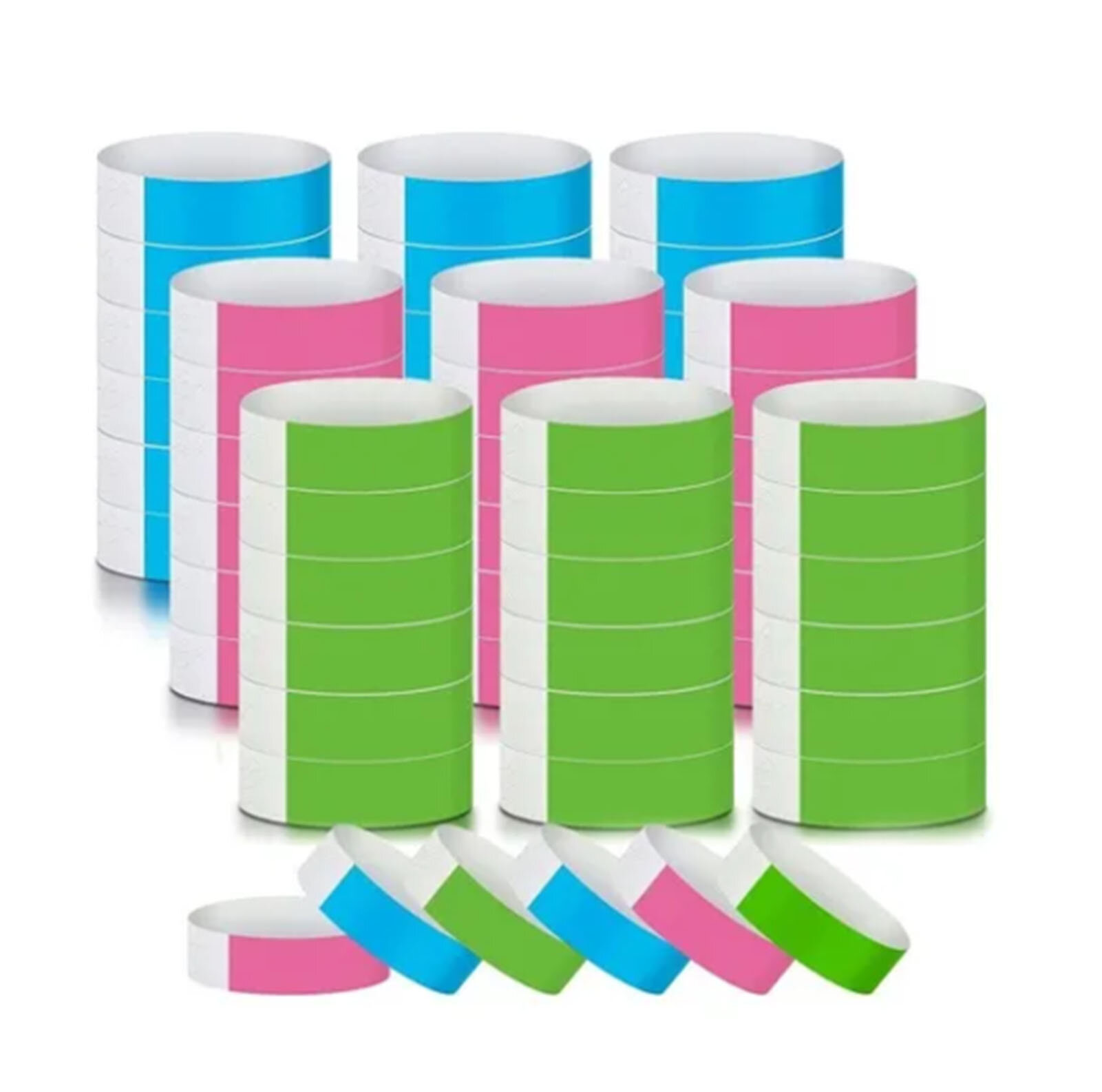 300pcs Synthetic Paper Wristbands Disposable Waterproof Wrist Strap Event Bands for Amusement Park Green Pink Blue