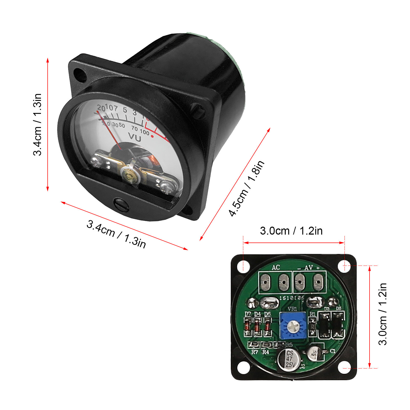 VU Meter 2 шт. Панель VU Meters Теплая подсветка Аналоговый DB Индикатор уровня звука Запись и усилитель уровня звука с платой драйвера