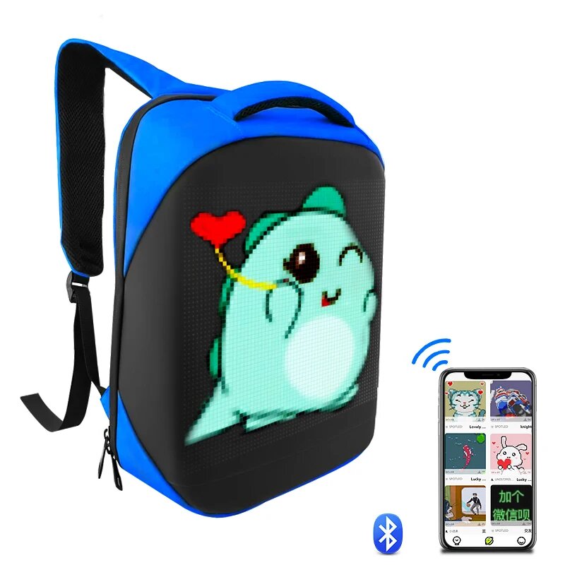 Модный рюкзак «сделай сам», светодиодный дорожный рюкзак для ноутбука с полноцветным экраном для взрослых и студентов колледжа, требуется подключение внешнего аккумулятора Blue Bag