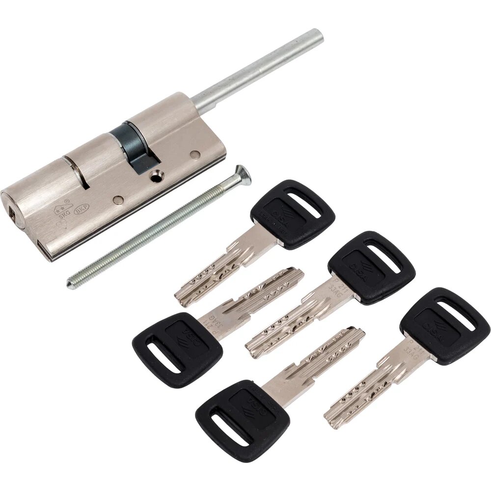 Цилиндр CISA Astral S, никелевый, латунный корпус, двухсторонняя конструкция, ключ‑шток с перфорированным профилем