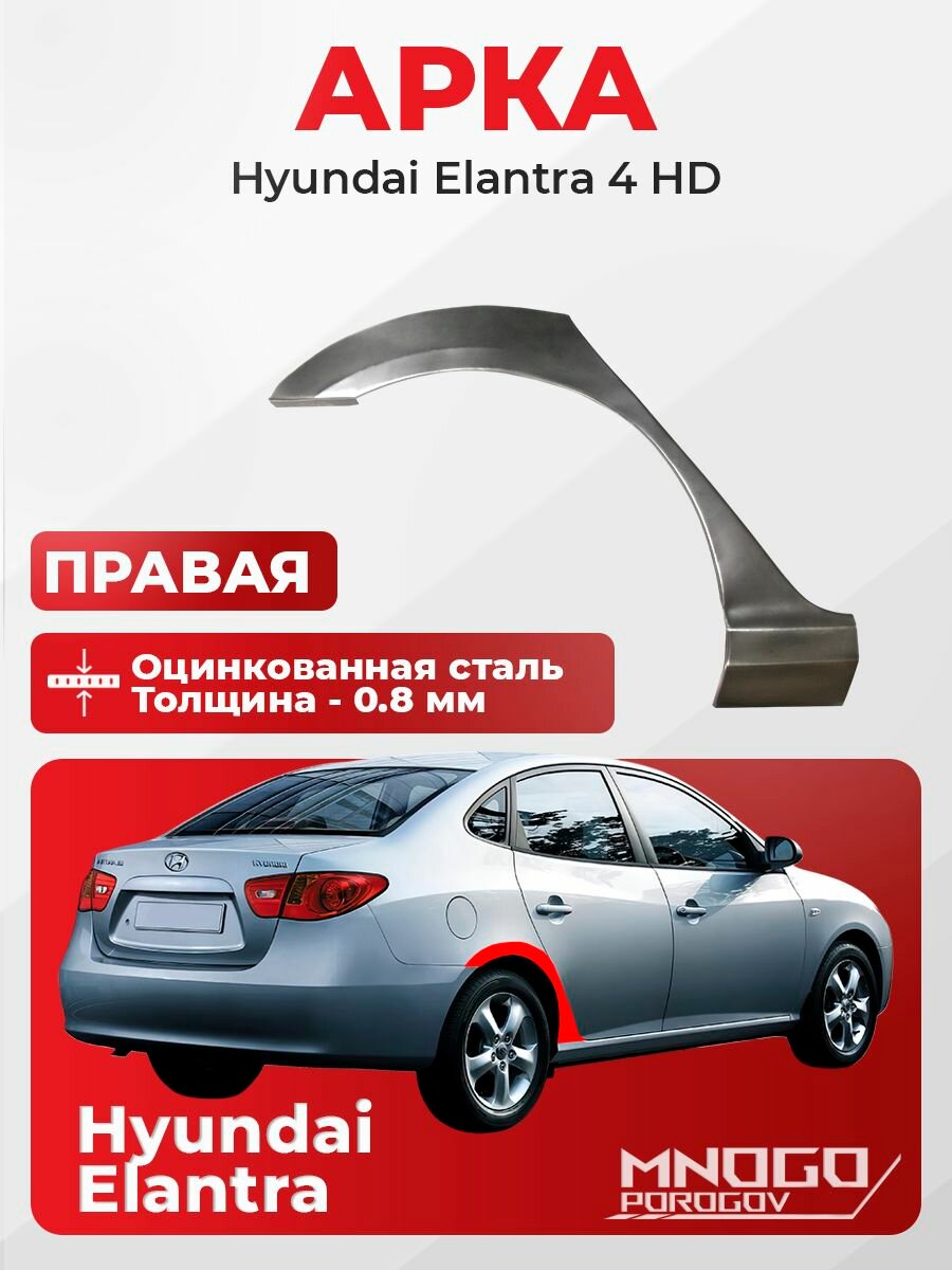 Задняя правая арка на Hyundai Elantra 4 (HD) седан 4 двери 2006-2011 оцинкованная сталь, толщина 0,8 мм Хендай Элантра 4 HD, кузовной ремонт.