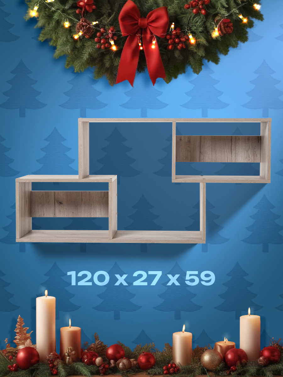 Полка настенная Акрона ПН-3 навесная, дуб крафт серый, 120х27х59 см.