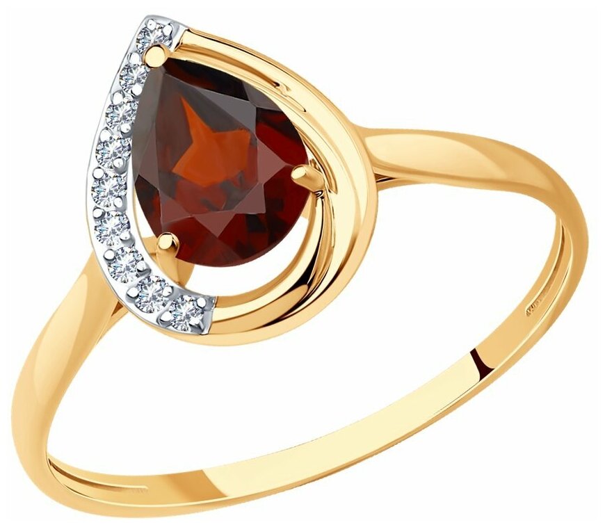 Кольцо, красное золото, 585 проба, гранат, фианит