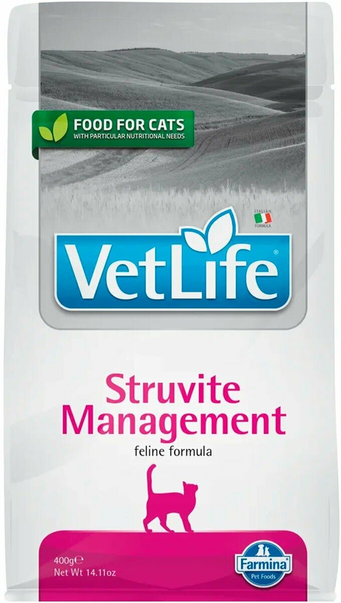 FARMINA VET LIFE FELINE STRUVITE MANAGEMENT для взрослых кошек при мочекаменной болезни струвиты и цистите (0,4 + 0,4 кг)