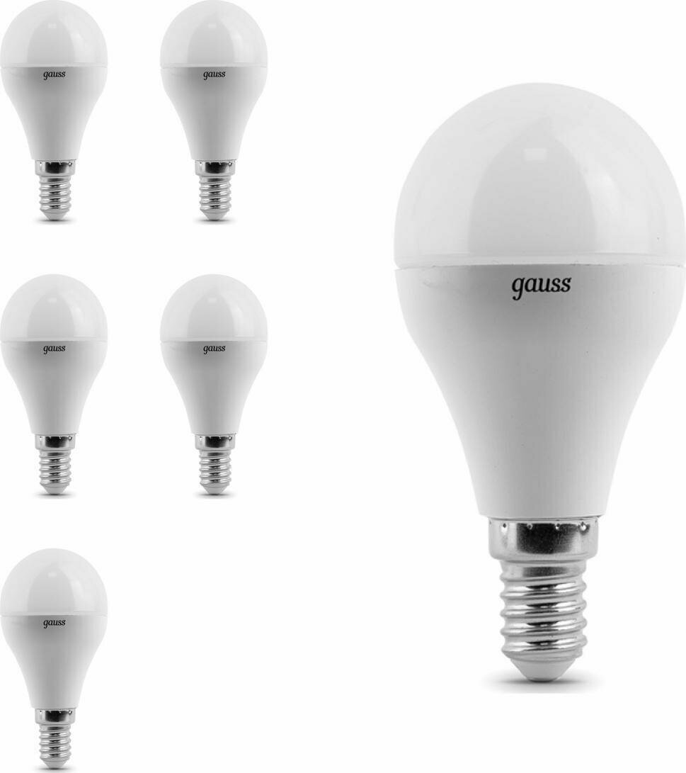 Светодиодная лампа Gauss Black 6.5W эквивалент 60W 4100K 550Лм E14 шар (комплект из 5 шт)