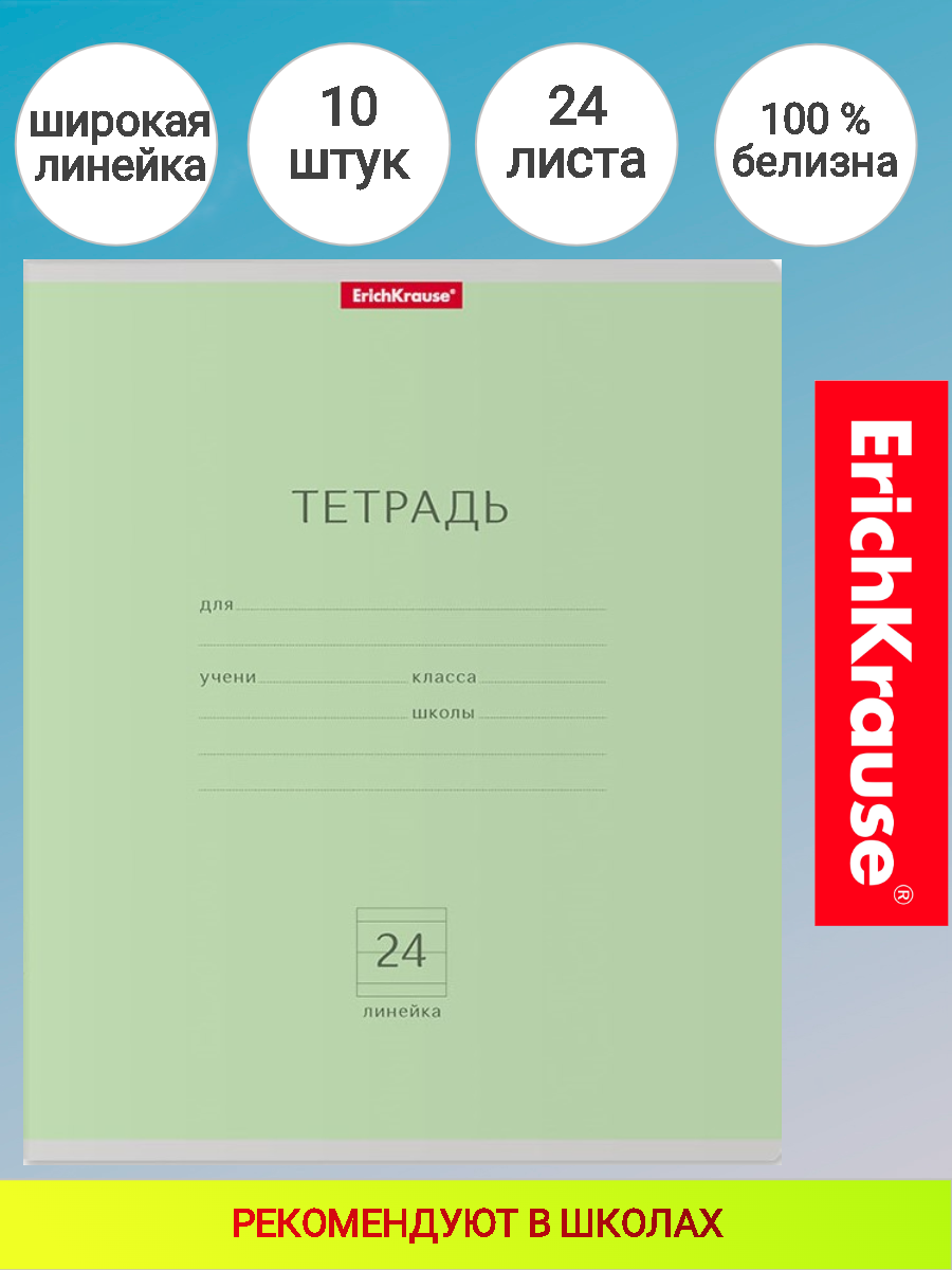 ErichKrause Упаковка тетрадей Классика 024010154-35325, 10 шт, линейка, 24 л, зеленая