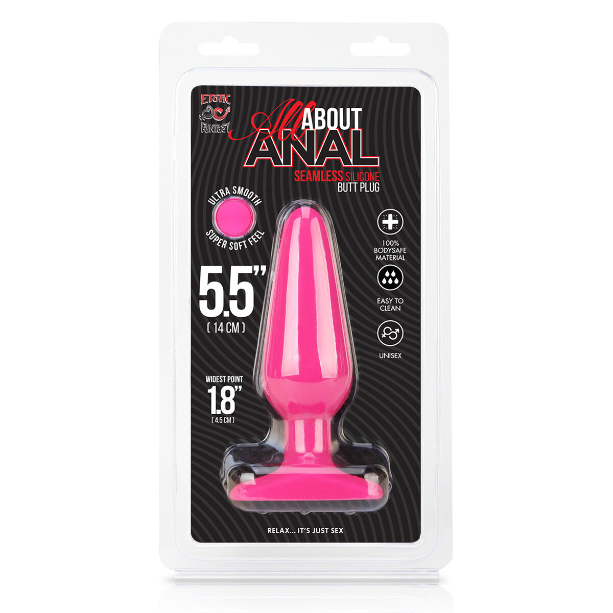 Анальная пробка Erotic Fantasy Seamless Silicone, силикон, 14см, розовый