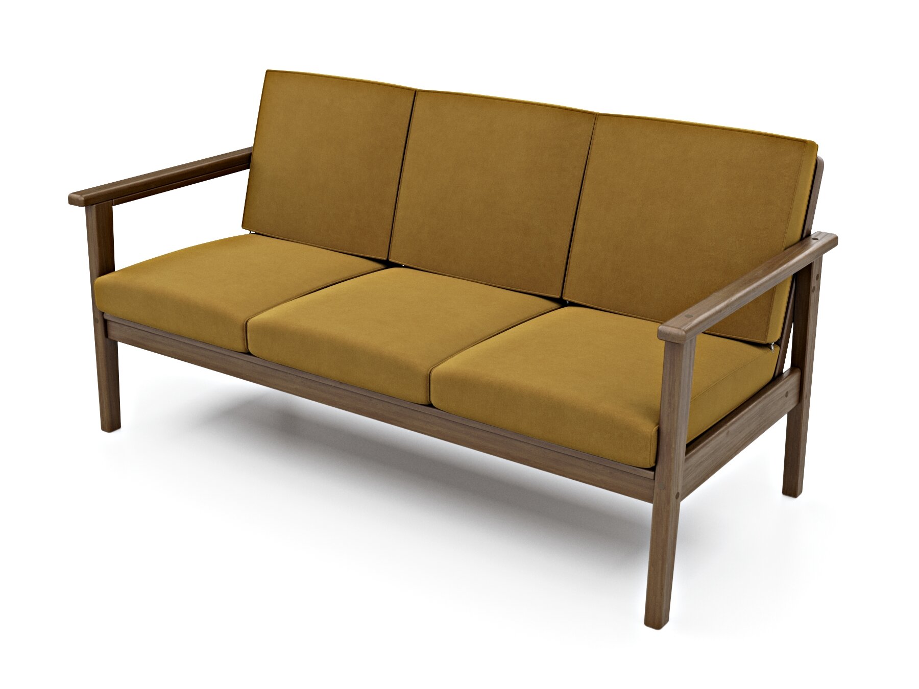 Диван прямой Arsko Лориан-Б, горчичный-орех, велюр, трехместный, деревянный, в гостиную, в прихожую, на балкон