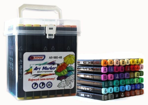 ART MARKER (скетчмаркер) двухсторонние 48 цветов, пулевидный и скошенный наконечник