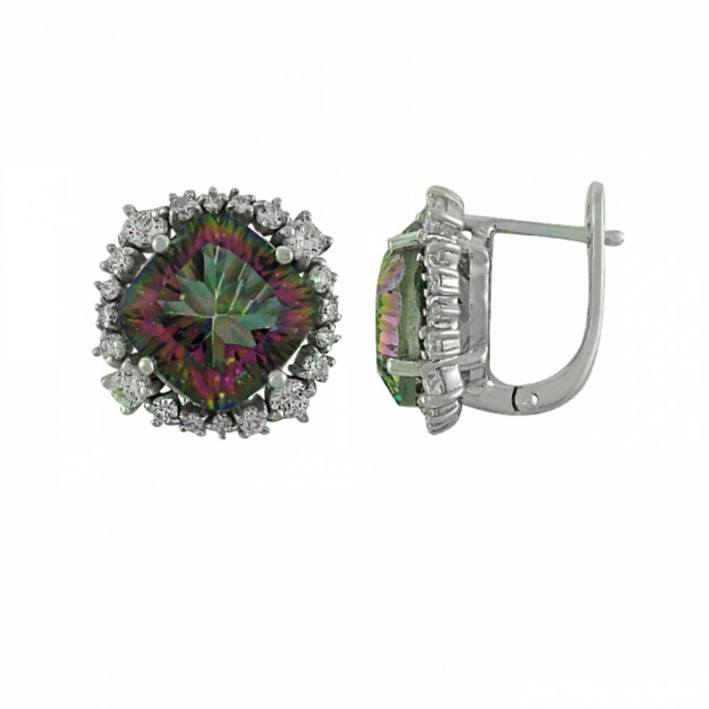 Серьги ЗлатаМира, серебро, 925 проба, фианит, кварц