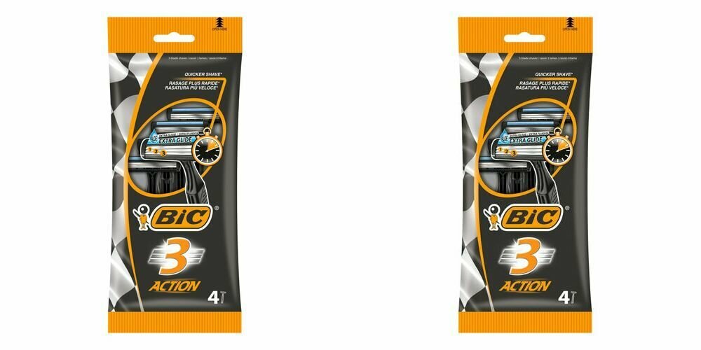 BIC Бритва одноразовая мужская 3 Action, 4 шт в уп, 2 уп