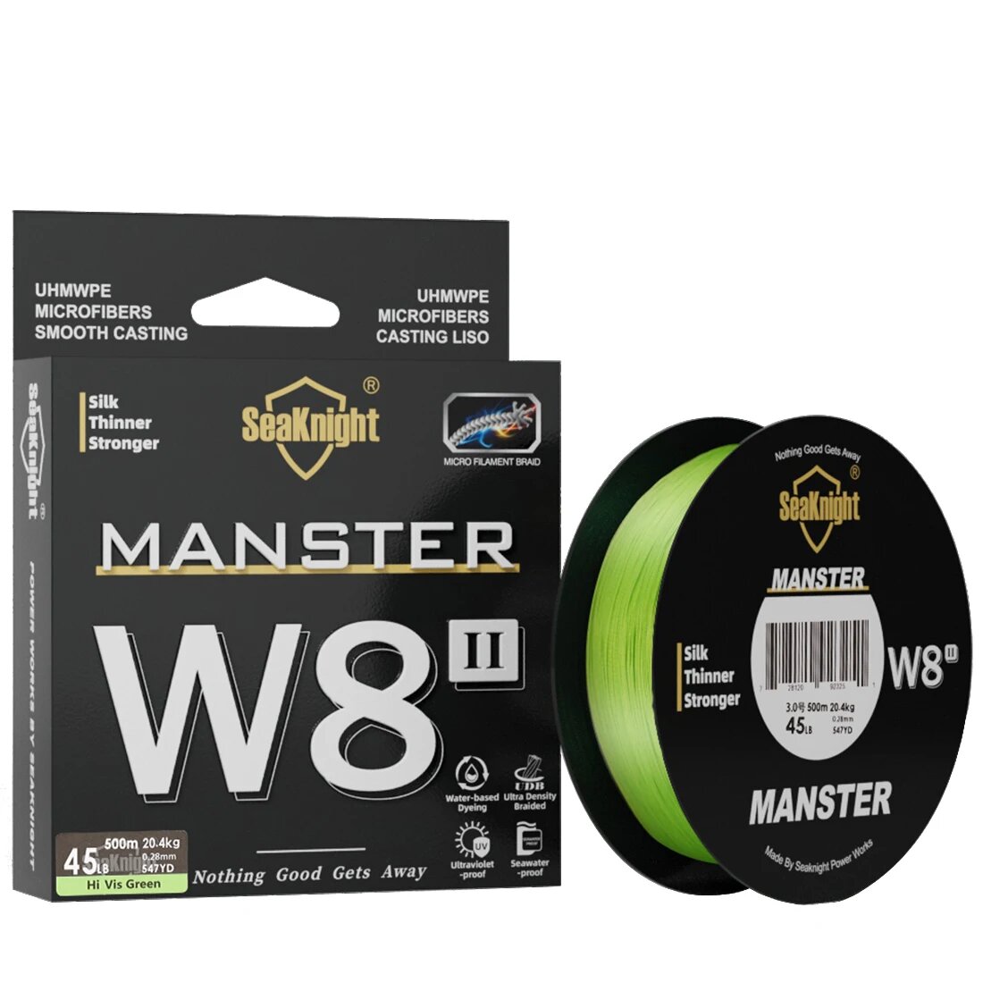 SeaKnight MONSTER/MANSTER W8 II плетенная леска 15-100LB Черный, 300M 1.0, Hi-Vis Green
