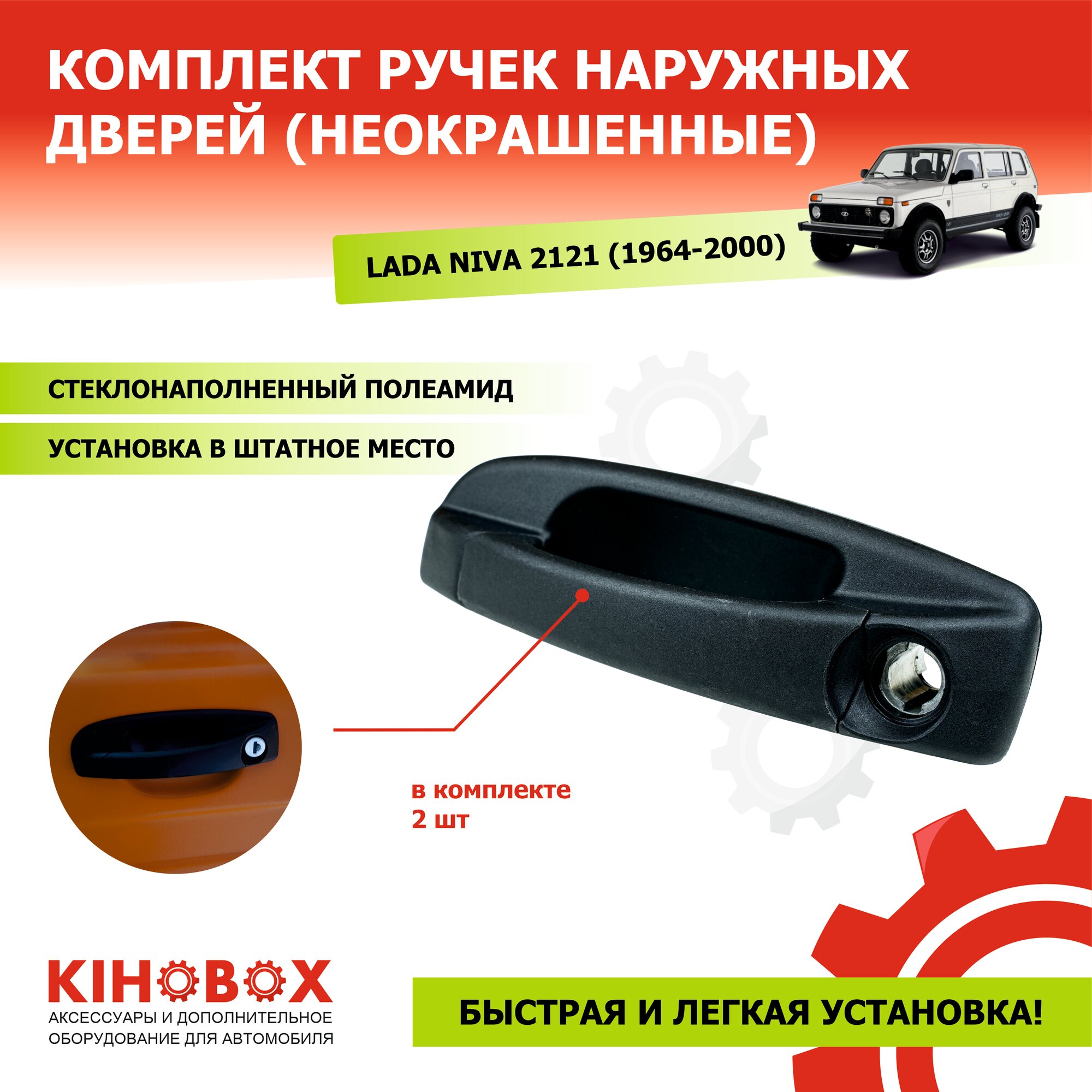 Ручки Евро на Лада нива 2121, (1964 по 2000 г. в) комплект 2 шт, личинка 06, черные под окраску - Тюн-Авто