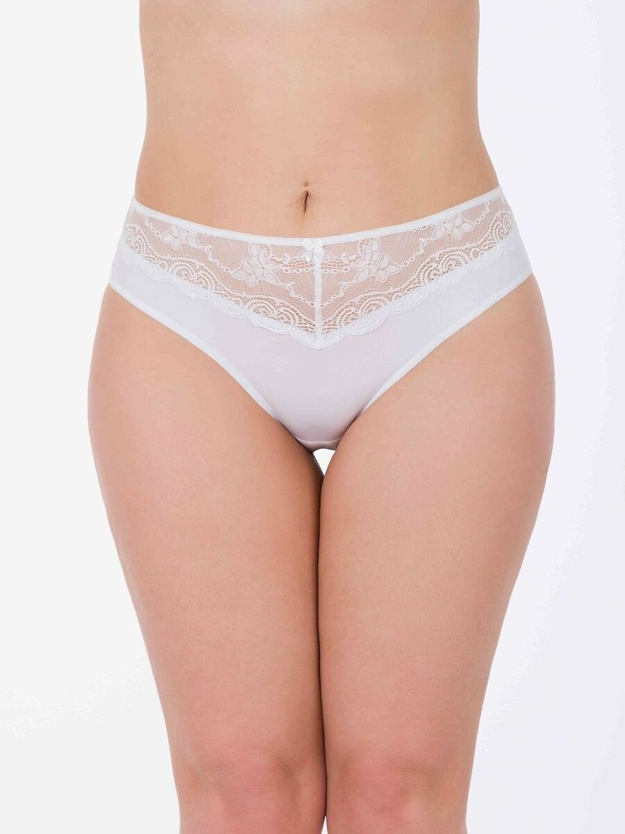 Трусики-слипы белые с кружевом, размер 44, комфортный материал