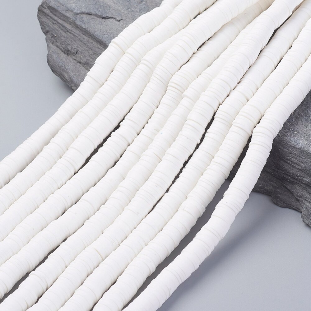 Бусины из гибкой полимерной глины, 8х1мм, диски (чипсы), белого цвета, 350-400 шт, низка