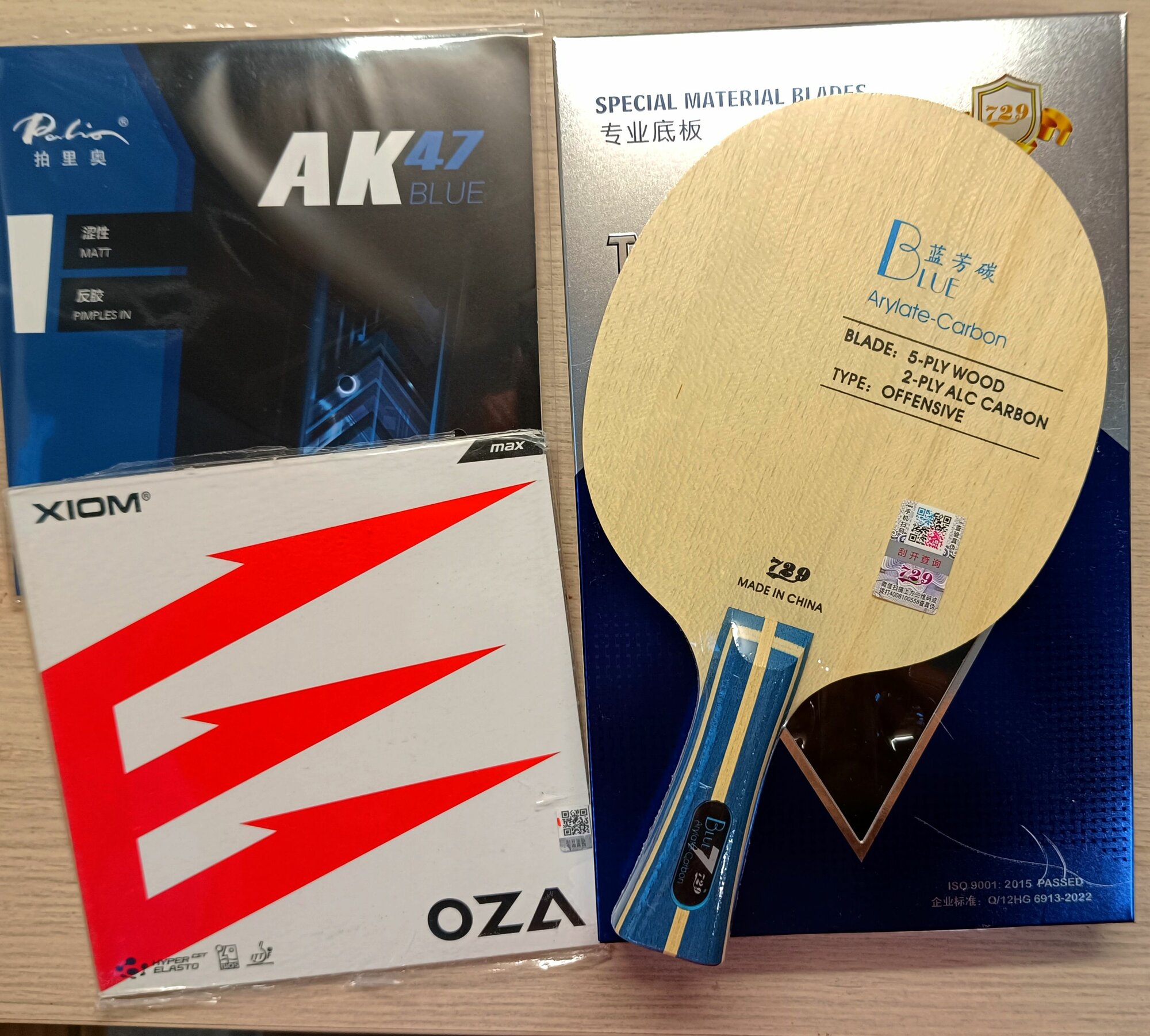 Топ за свои деньги, Ракетка Xiom OZA + palio AK 47 blue, основание 729 Blue ALC Carbon