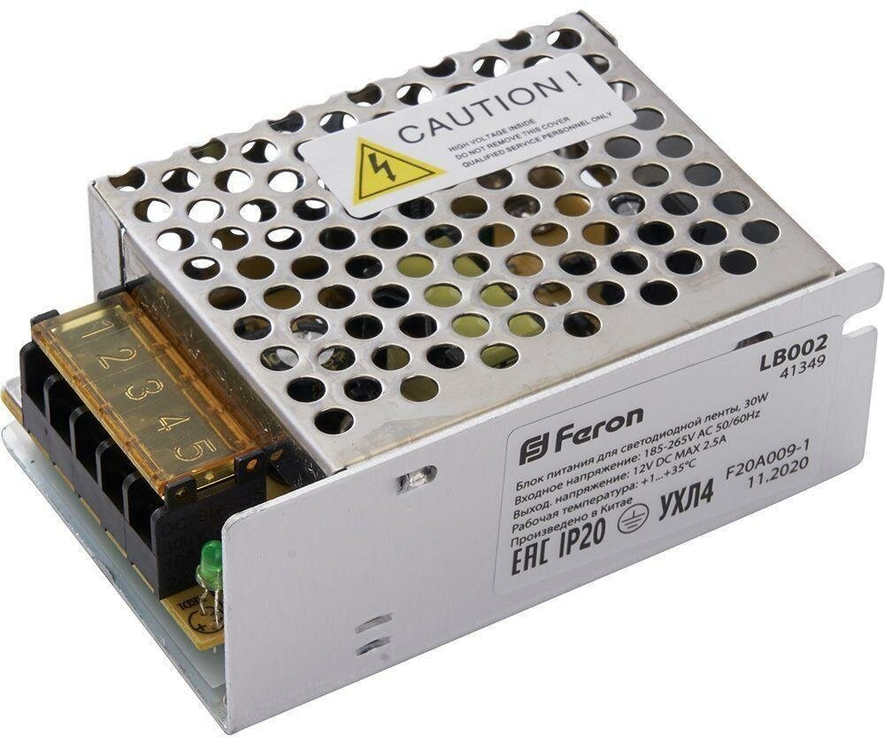 Типы/Светодиодная подсветка/Блоки питания Feron Блок питания для светодиодной ленты Feron LB002 12V 30W IP20 2,5A 41349