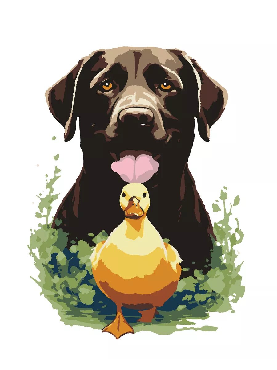 Картина по номерам Лабрадор и Утенок 40х50 см на холсте с подрамником