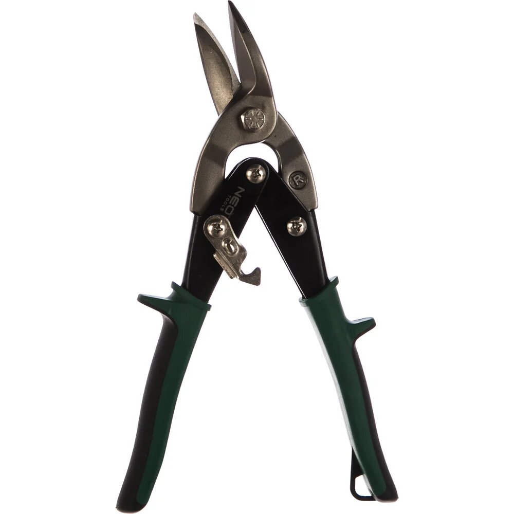 Ножницы по металлу NEO Tools 250 мм правые 31-055, бытовой тип, двухкомпонентные рукоятки из CrMo, черно‑зеленый цвет