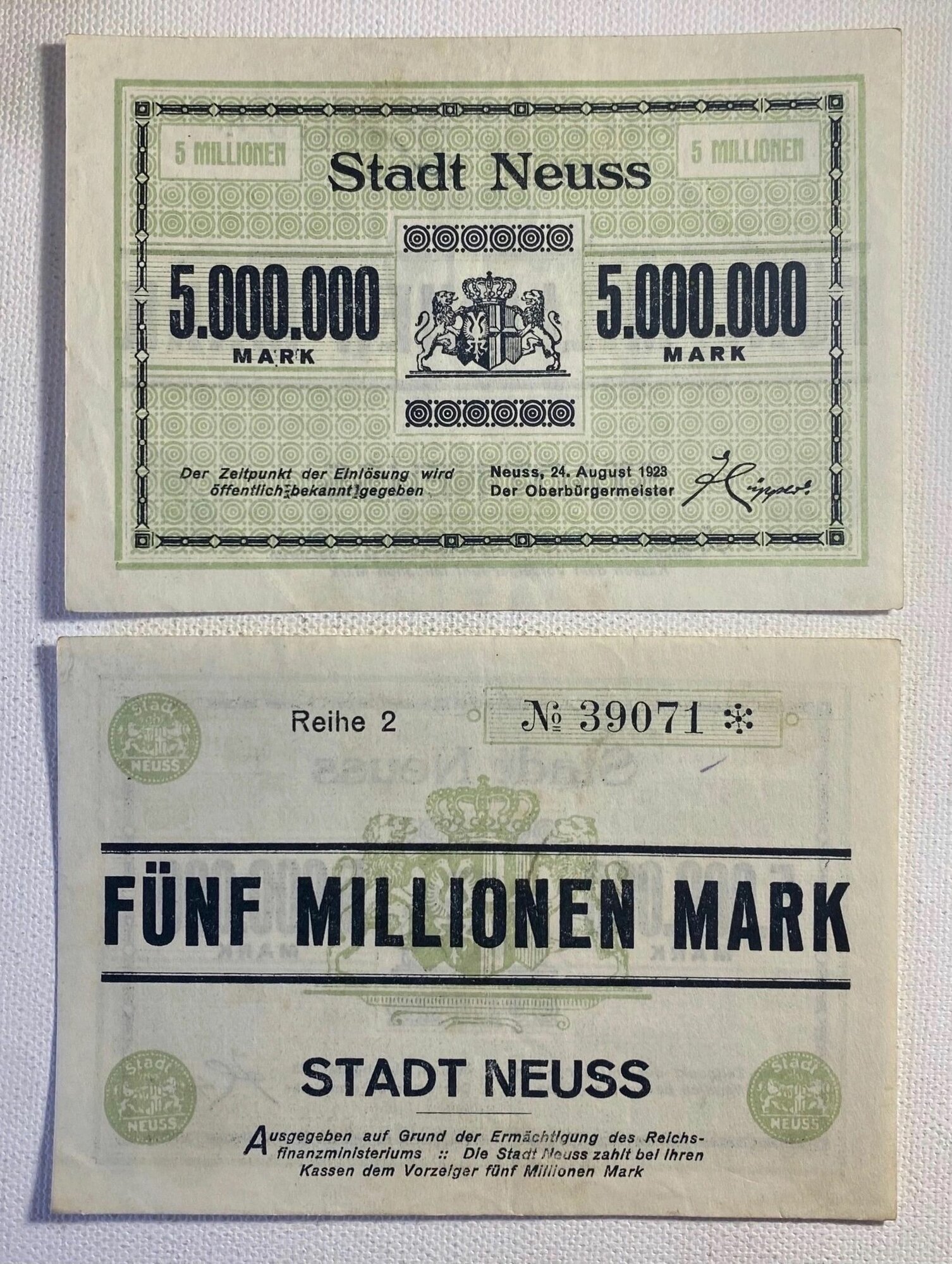 Гроссгельд - 5000000 марок 1923 года Neuss Германия